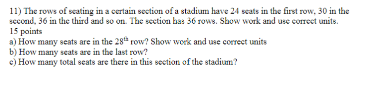 Solved The rows of seating in a certain section of a stadium | Chegg.com