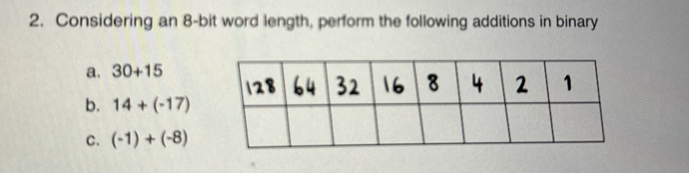 Solved Considering an 8 -bit word length, perform the | Chegg.com