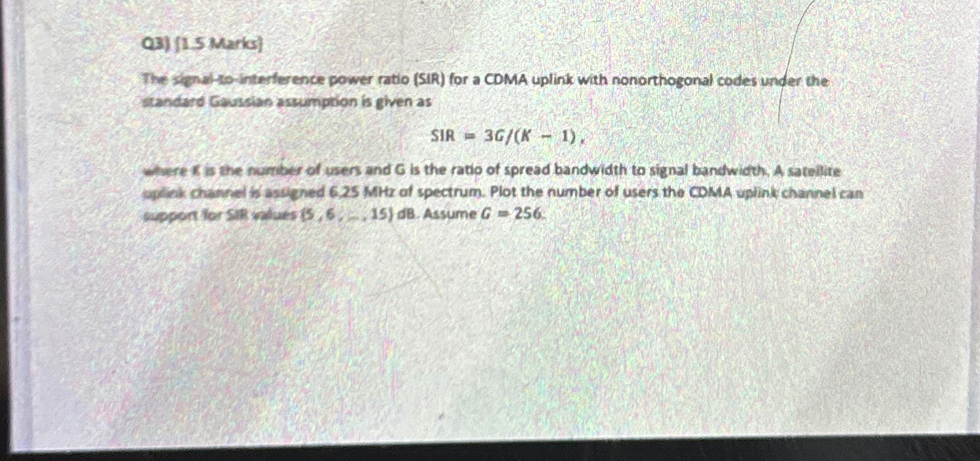 Solved Q3) [1. 5 ﻿Marks)The ifenely-interference power ratio | Chegg.com