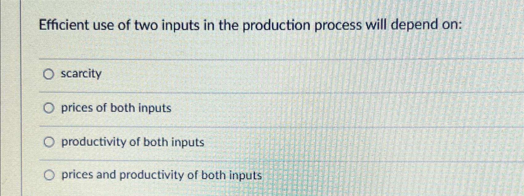 Solved Efficient use of two inputs in the production process | Chegg.com