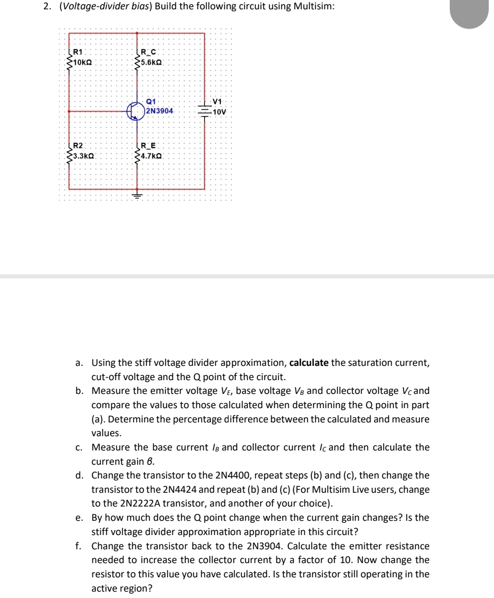 Solved (Voltage-divider bias) ﻿Build the following circuit | Chegg.com