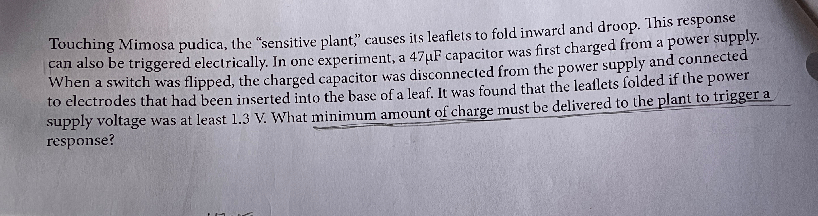 Solved Touching Mimosa pudica, the "sensitive plant," causes | Chegg.com
