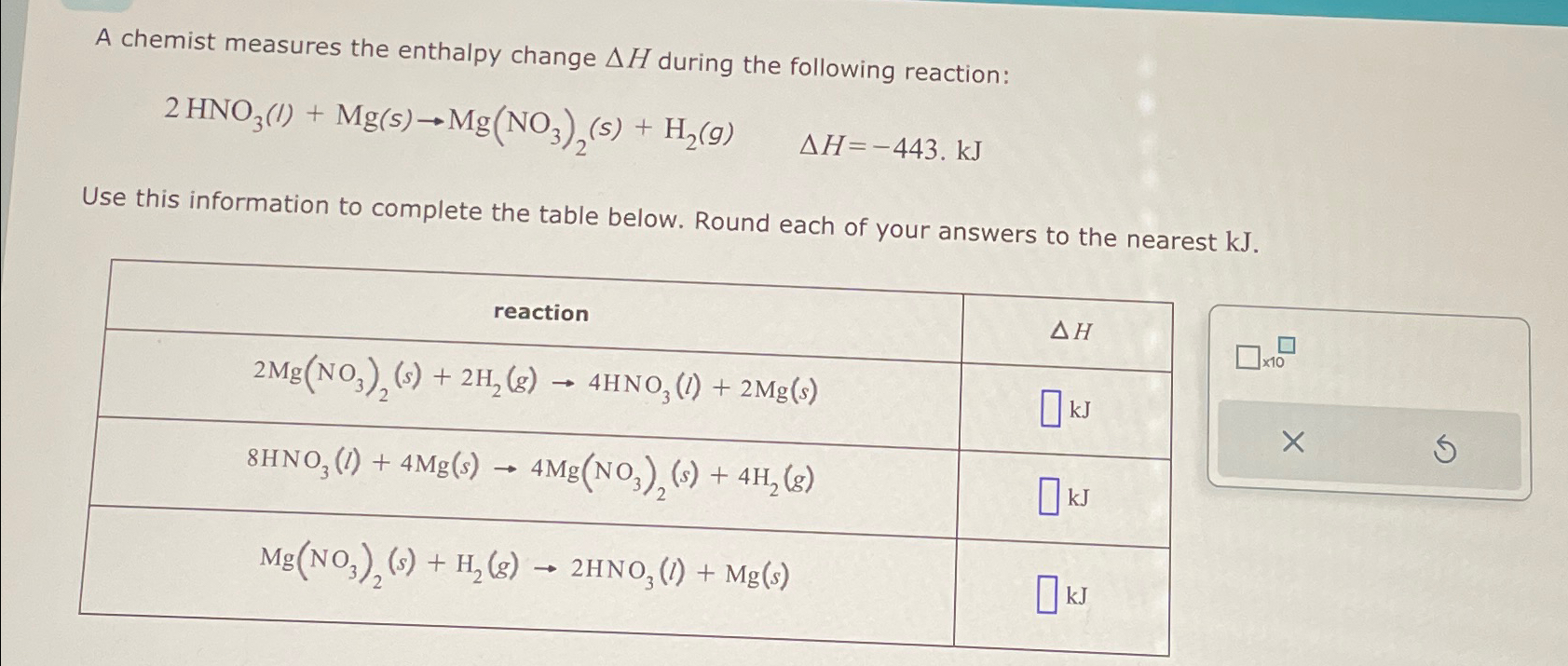Solved A chemist measures the enthalpy change ΔH ﻿during the | Chegg.com