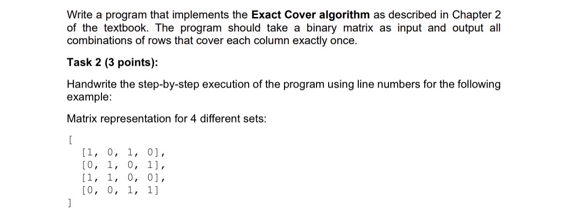 Solved Write a program that implements the Exact Cover | Chegg.com
