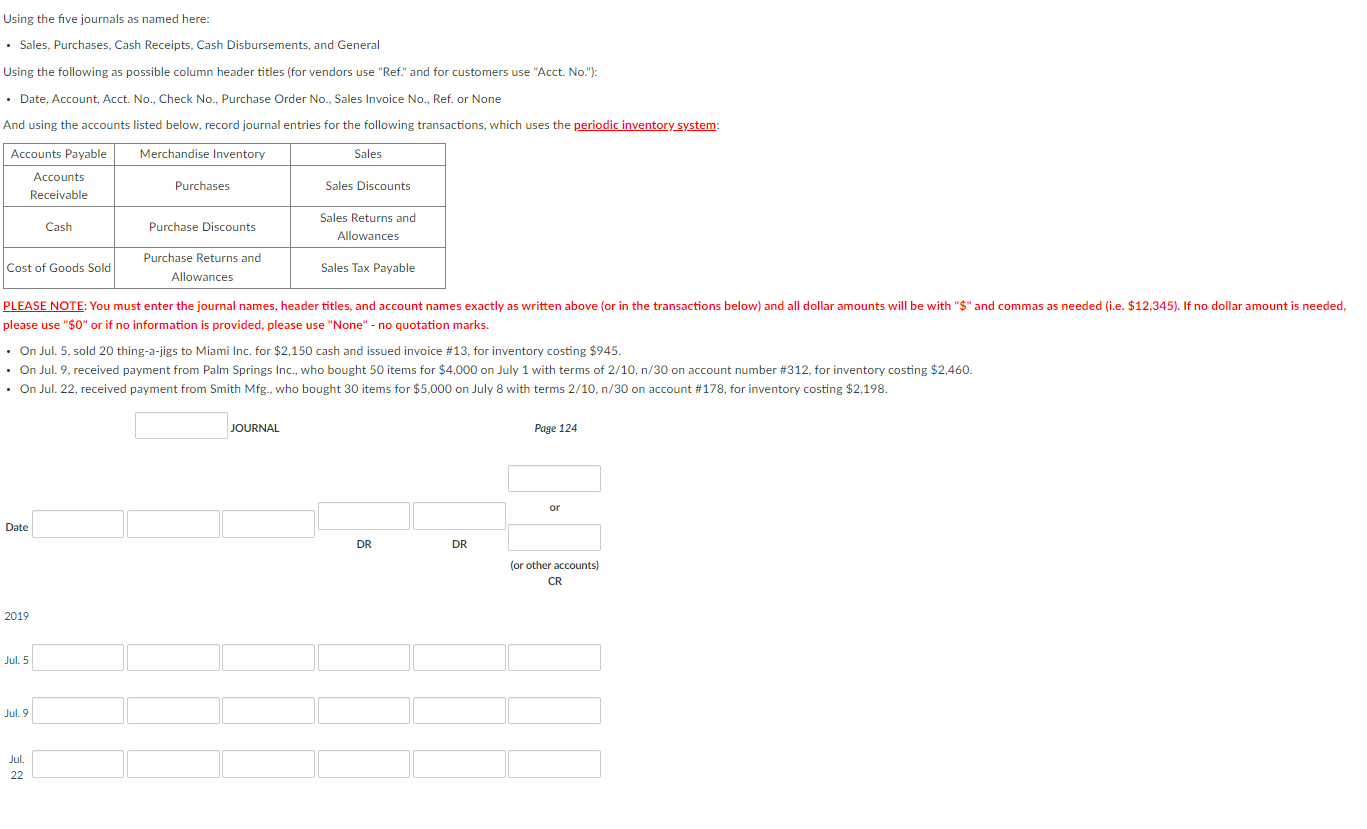 Solved Using the five journals as named here:Sales, | Chegg.com