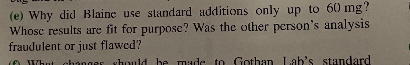 Solved (e) ﻿Why did Blaine use standard additions only up to | Chegg.com