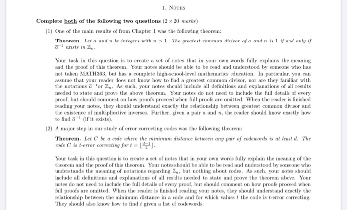 Solved 1. NOTES Complete both of the following two questions | Chegg.com