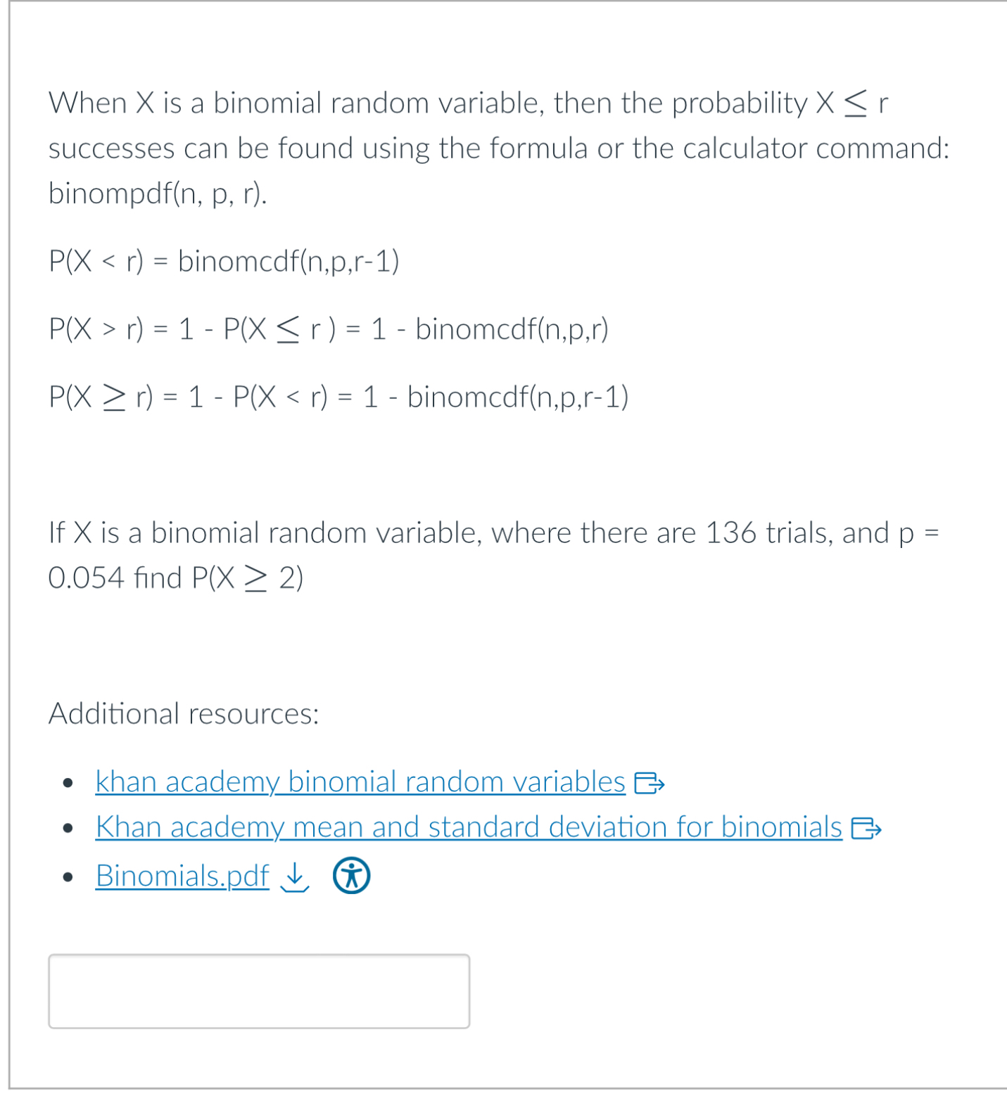 Solved When x ﻿is a binomial random variable, then the | Chegg.com