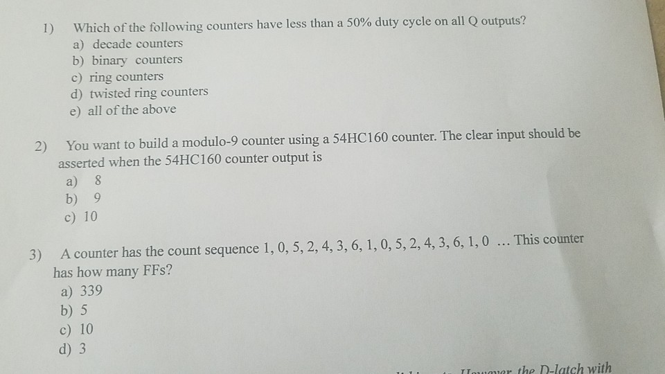 Solved 1) Which of the following counters have less than a | Chegg.com