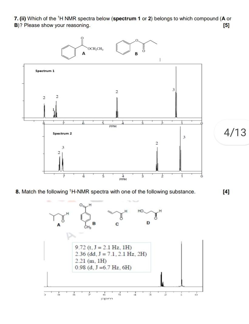 Solved 7. (ii) Which of the 1H NMR spectra below (spectrum 1 | Chegg.com