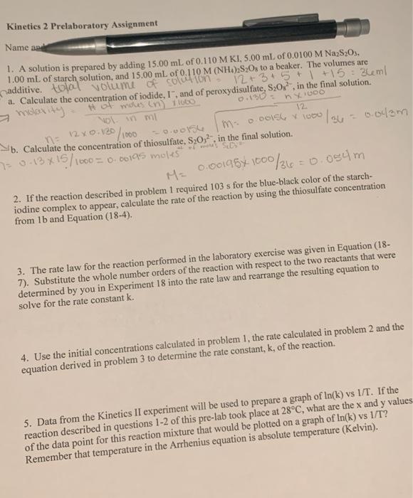 Solved Kinetics 2 Prelaboratory Assignment Name and 0.130 n | Chegg.com