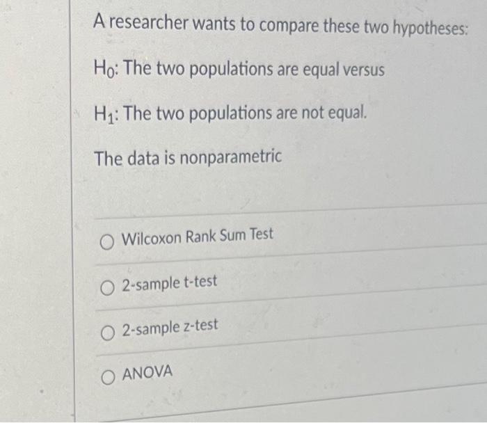 Solved A researcher wants to compare these two hypotheses: | Chegg.com