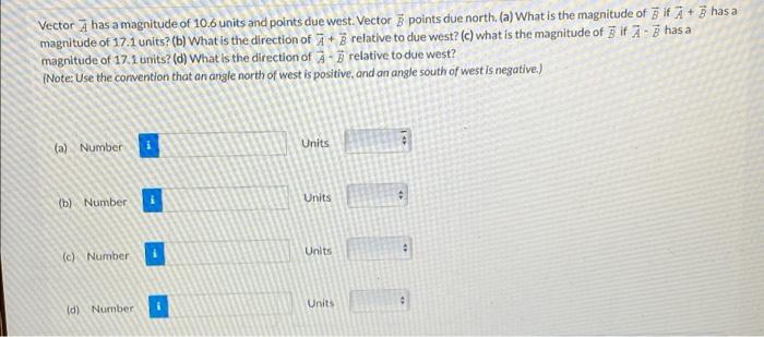 Solved Vector has a magnitude of 10.6 units and points due | Chegg.com
