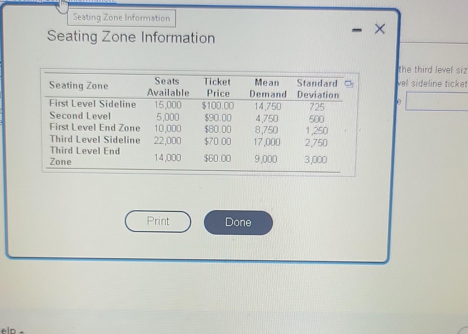 Solved Seating Zone InformationSimulation | Chegg.com