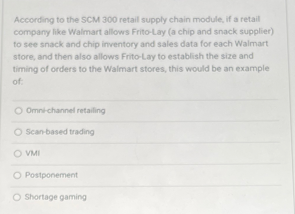 Solved According to the SCM 300 ﻿retail supply chain module, | Chegg.com
