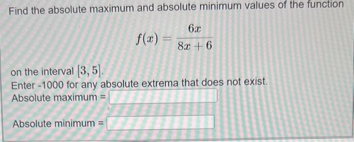 Solved Find the absolute maximum and absolute minimum values | Chegg.com