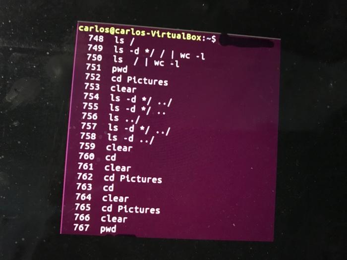 Solved carlos@carlos-VirtualBox:-$ 748 ls / 749 ls -d *11WC | Chegg.com