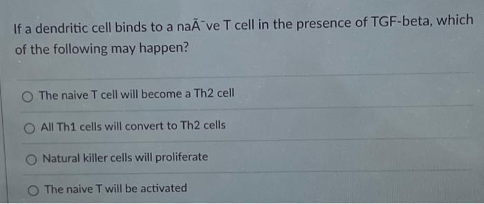 Solved If a dendritic cell binds to a naÃ¯ve T cell in the | Chegg.com