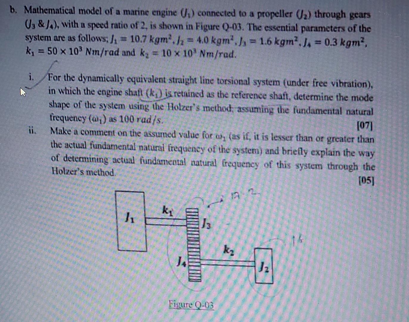 Solved Mathematical model of a marine engine (U1) connected | Chegg.com