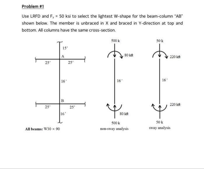 Solved Problem #1 Use LRFD and F, = 50 ksi to select the | Chegg.com