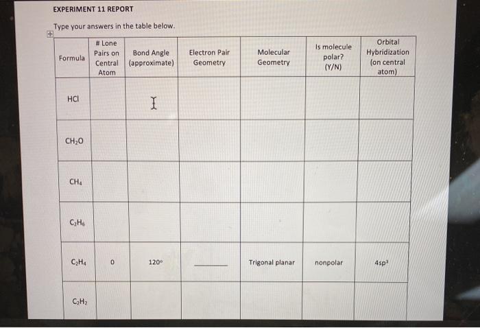 Solved EXPERIMENT 11 REPORT Type your answers in the table | Chegg.com