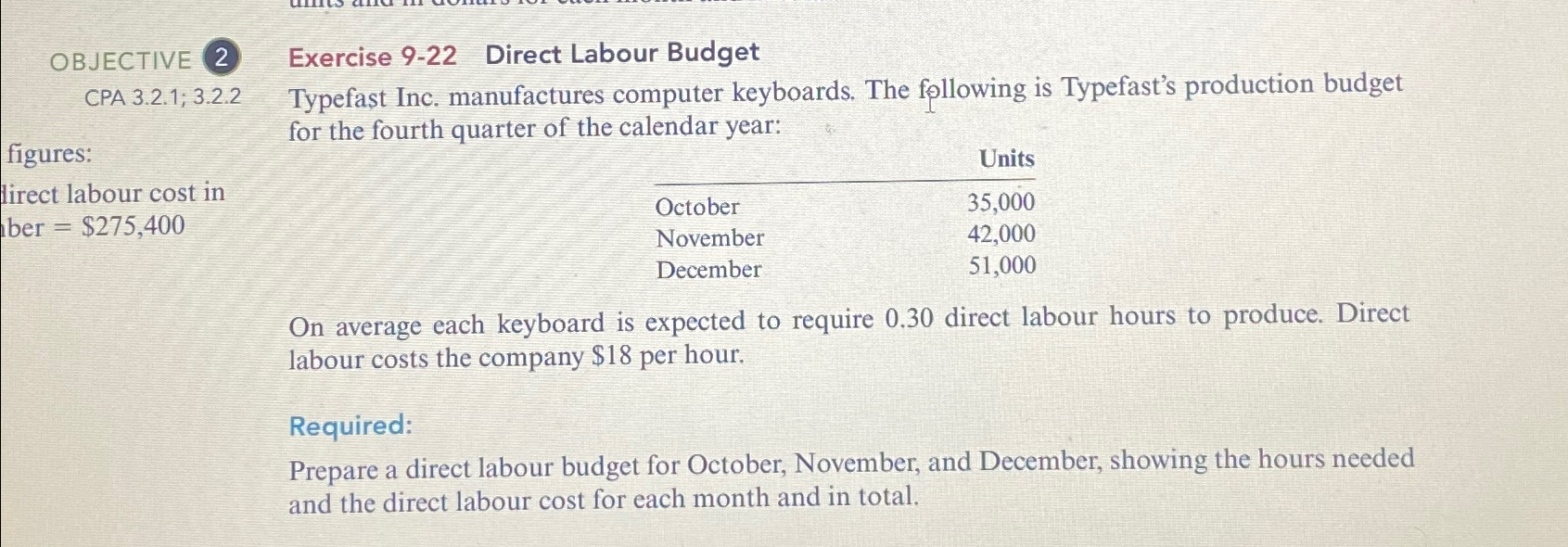 Solved OBJECTIVE 2 ﻿Exercise 9-22 ﻿Direct Labour BudgetCPA | Chegg.com