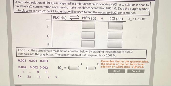 A saturated solution of PbCl2( s) is prepared in a | Chegg.com