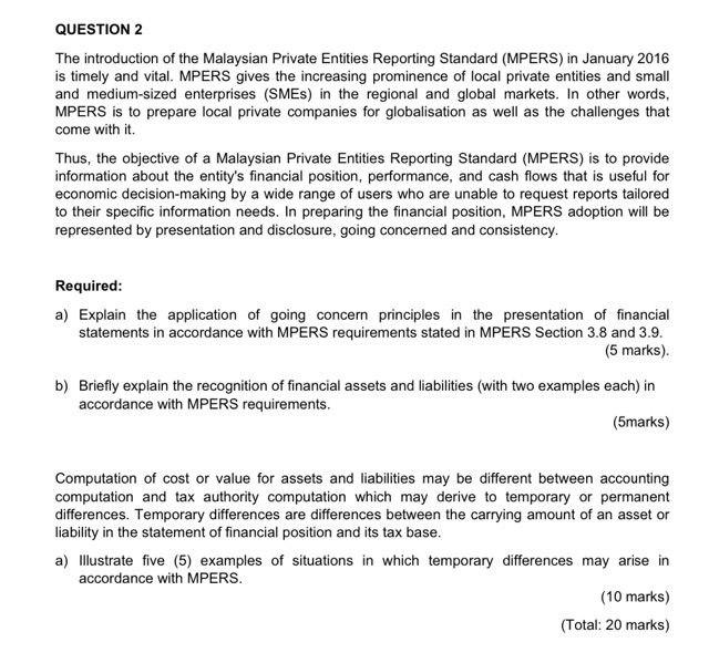 Solved QUESTION 2 The introduction of the Malaysian Private | Chegg.com