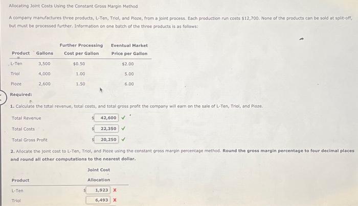 Solved Alocating Joint Costs Using the Constant Gross Margin | Chegg.com
