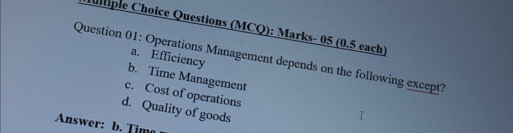 Solved Choice Questions (MCQ): Marks- 05 (0.5 ﻿each)Question | Chegg.com