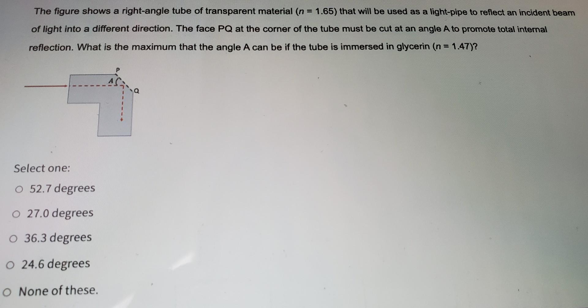 Solved The figure shows a right-angle tube of transparent | Chegg.com