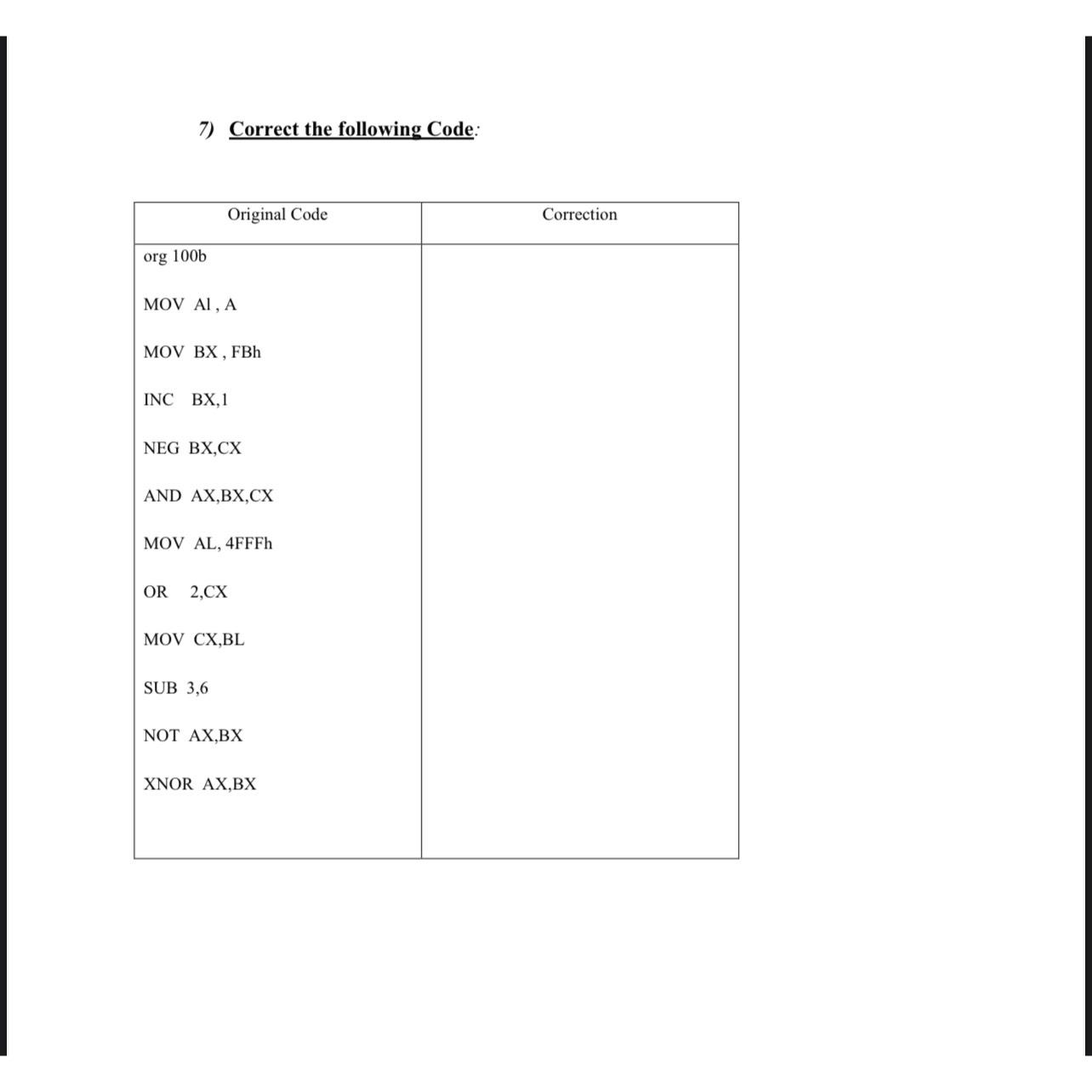 Solved Correct the following Code:\table[[Original | Chegg.com