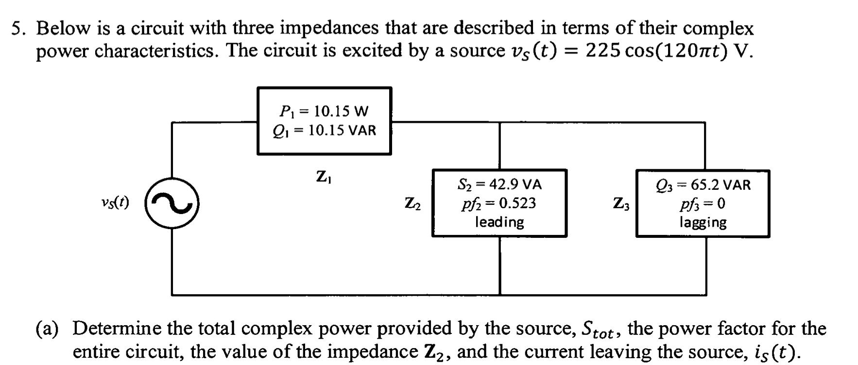 Solved Below is a circuit with three impedances that are | Chegg.com