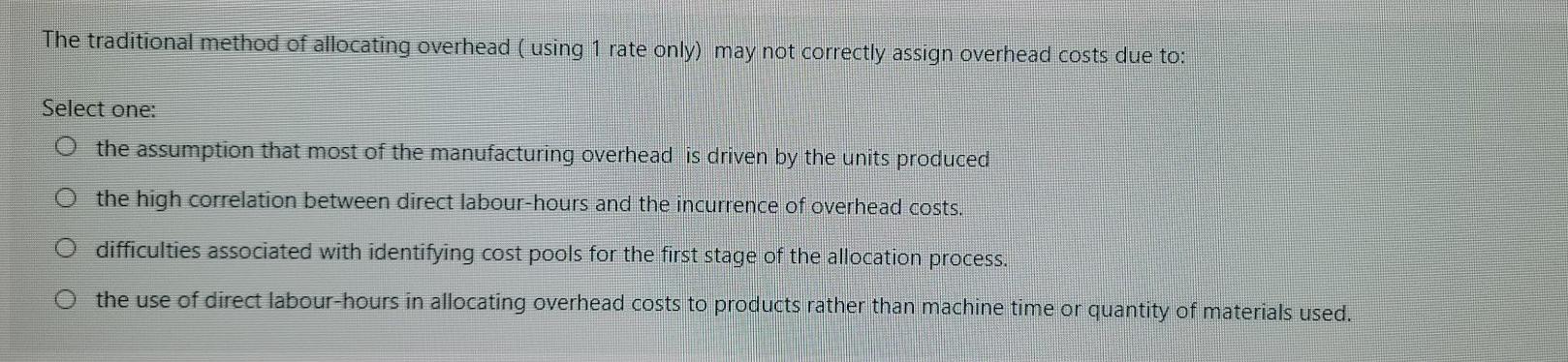 Solved The traditional method of allocating overhead ( using | Chegg.com