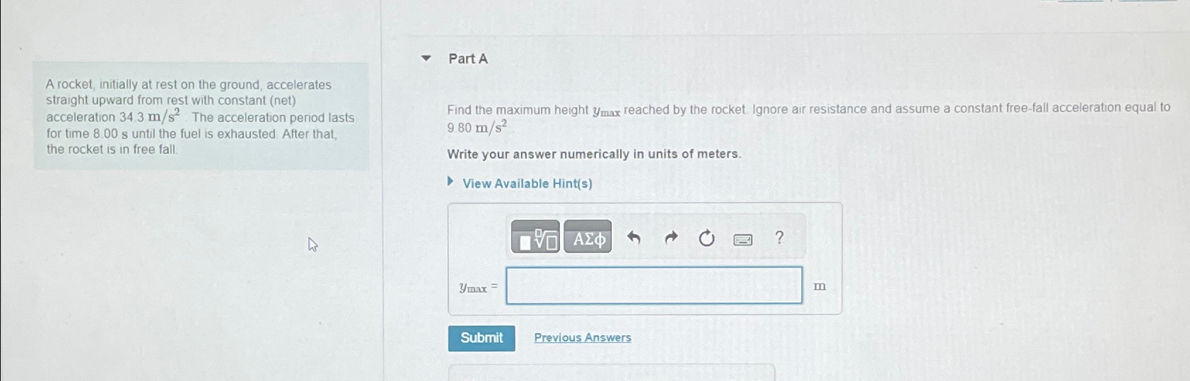 Solved A rocket, initially at rest on the ground, | Chegg.com