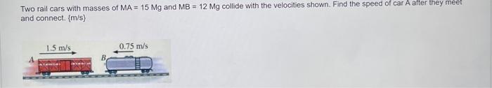Solved Two rail cars with masses of MA=15Mg and MB=12Mg | Chegg.com