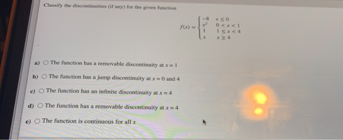 Solved Classify the discontinuities (if any) for the given | Chegg.com
