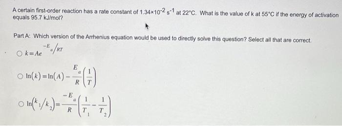 Solved A certain first-order reaction has a rate constant of | Chegg.com