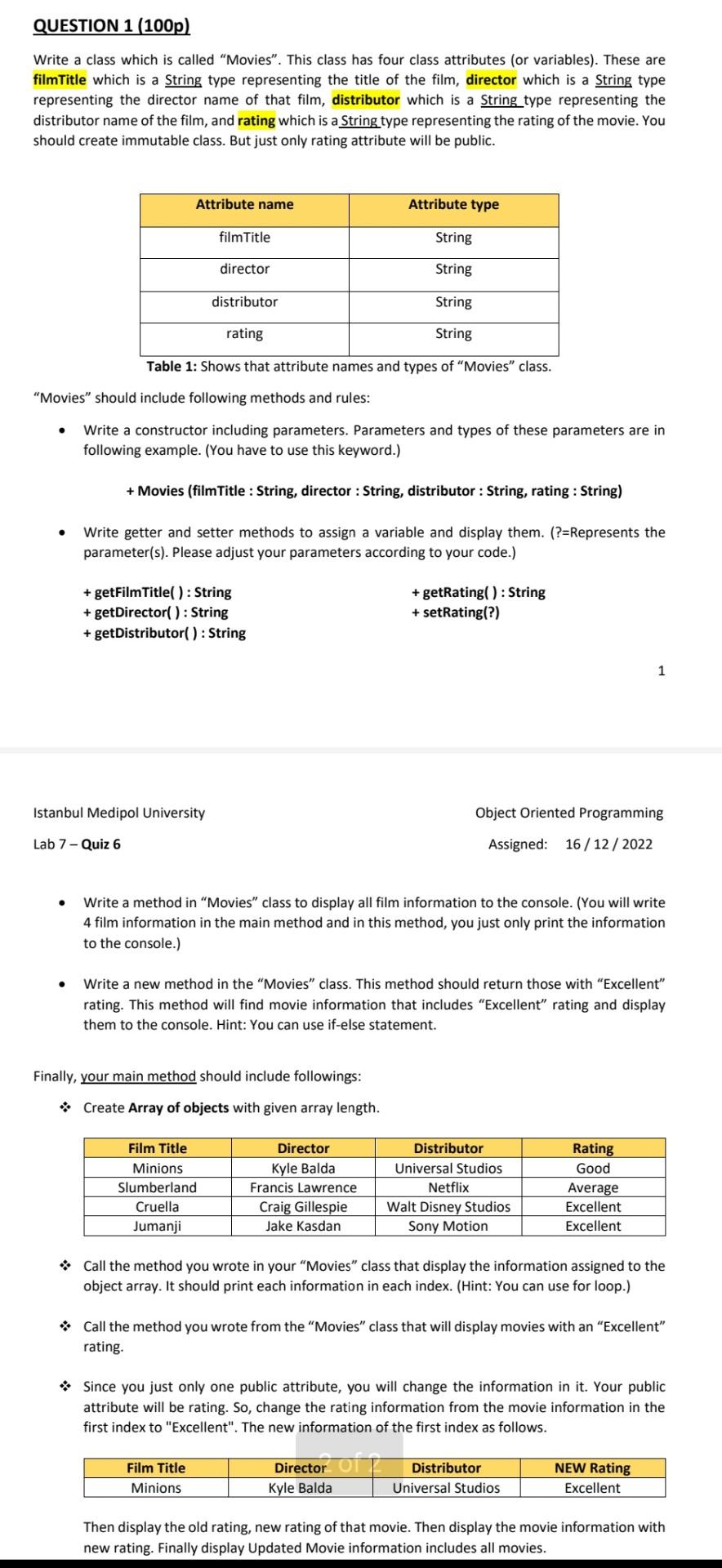 Solved QUESTION 1 (100p) Write a class which is called | Chegg.com