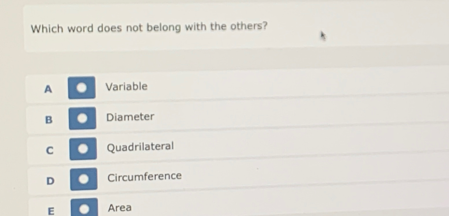 Solved Which word does not belong with the others?A | Chegg.com