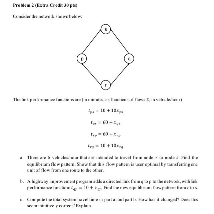 Solved Problem 2 (Extra Credit 30 pts) Consider the network | Chegg.com