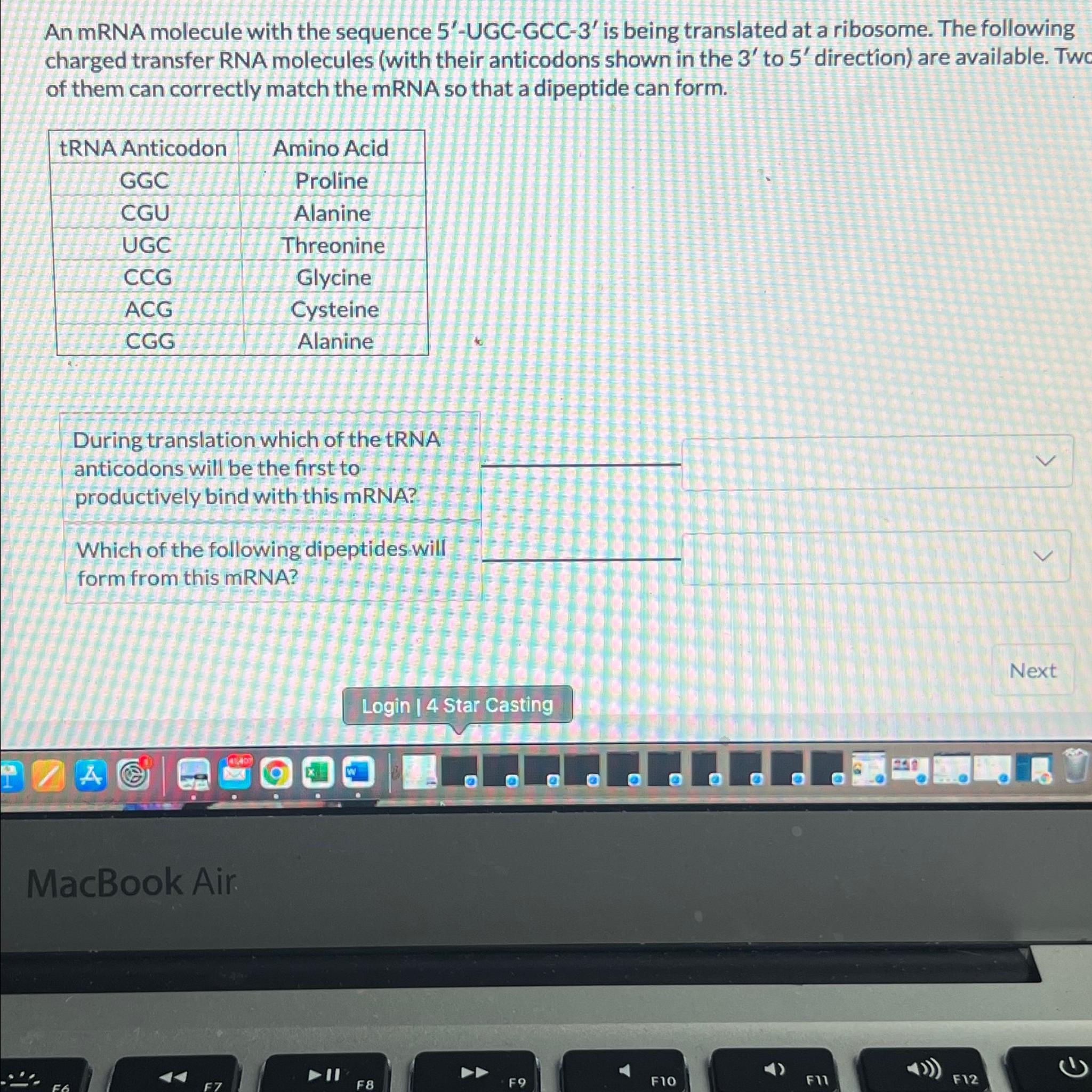 Solved An Mrna Molecule With The Sequence 5 Ugc Gcc 3 ﻿is