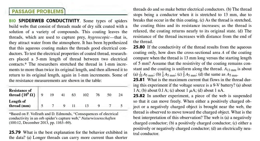 Solved PASSAGE PROBLEMS BIO SPIDERWEB CONDUCTIVITY. Some | Chegg.com