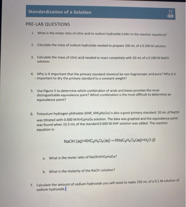 Standardization of a Solution PRE-LAB QUESTIONS 1. | Chegg.com