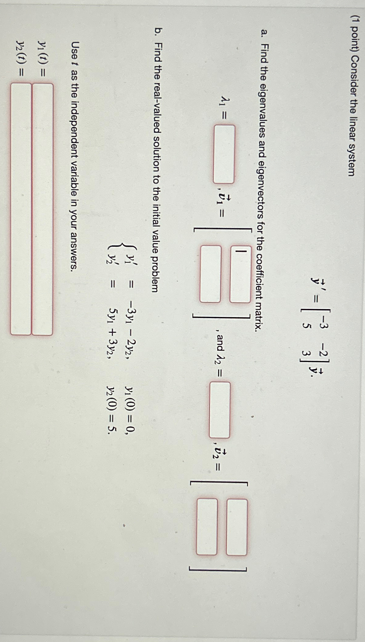Solved (1 ﻿point) ﻿Consider the linear | Chegg.com