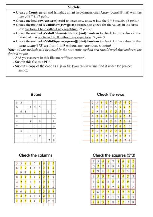 Solved Sudoku Create a Constructor and Initialize an int | Chegg.com