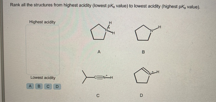 Solved Rank all the structures from highest acidity (lowest | Chegg.com