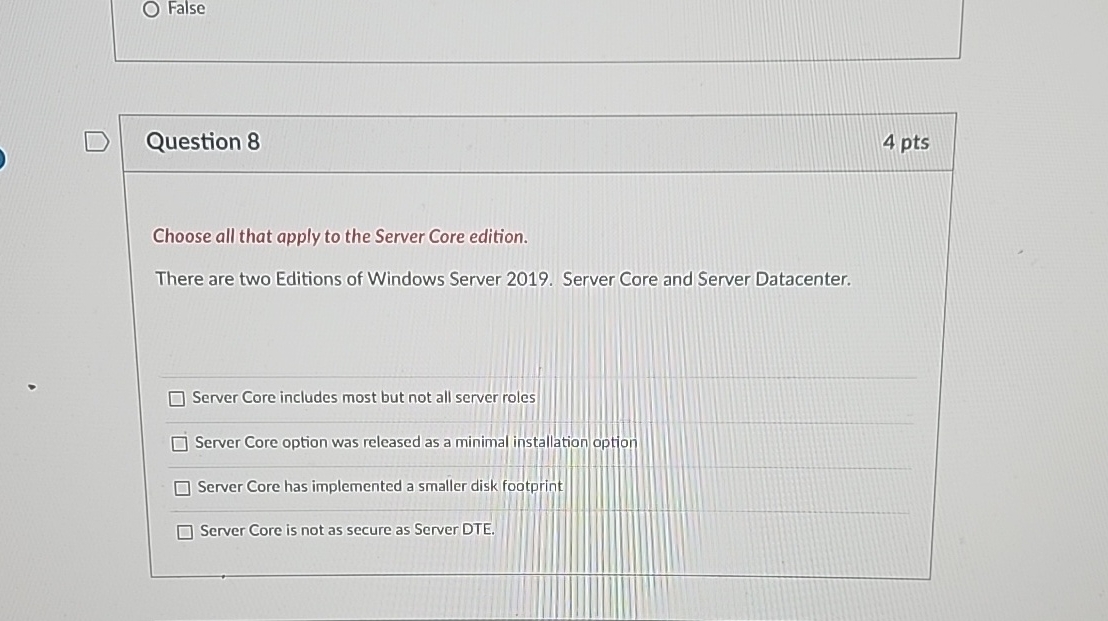 Solved Question 84 ﻿ptsChoose all that apply to the Server | Chegg.com