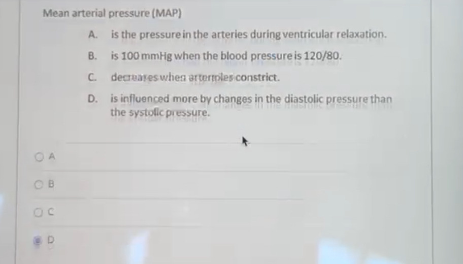 Solved Mean arterial pressure (MAP)A. ﻿is the pressure in | Chegg.com