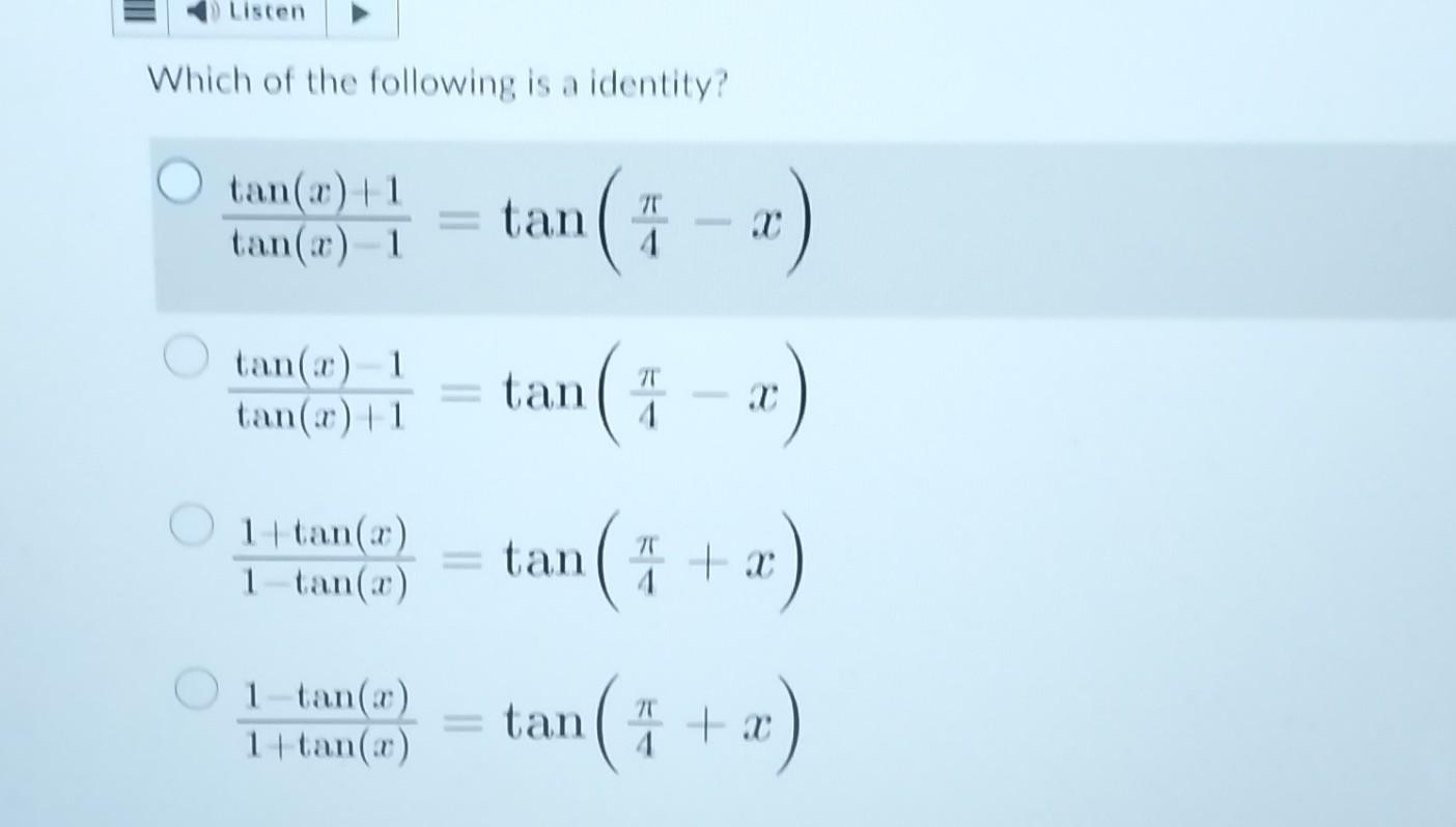 Solved Which of the following is a identity? | Chegg.com